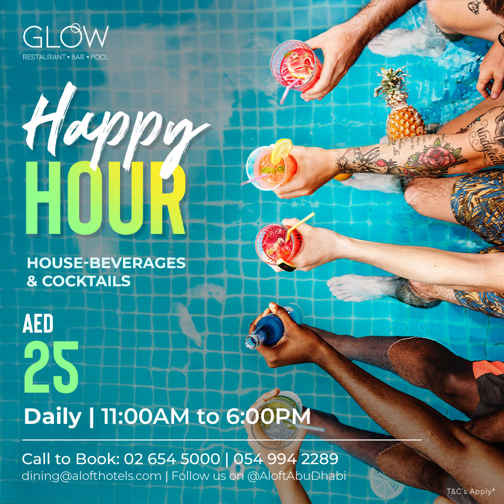 Happy Hour on Thursday 18th September 2025 in GLOW - Poolside ...